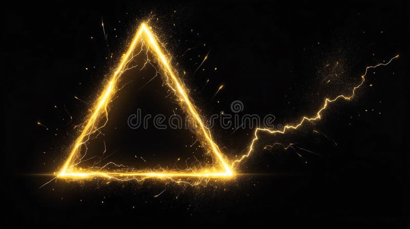 Abstract Triangle of Yellow Glowing Light Particles with Lightning ...