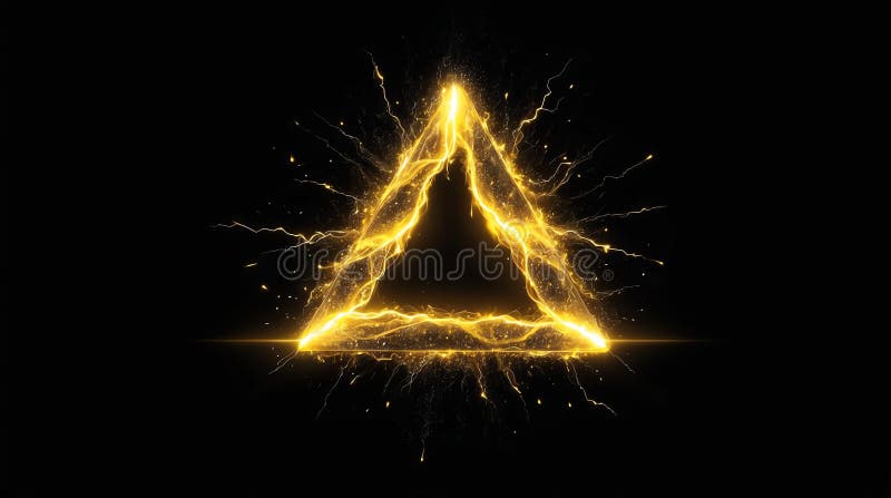 Abstract Triangle of Yellow Glowing Light Particles with Lightning ...
