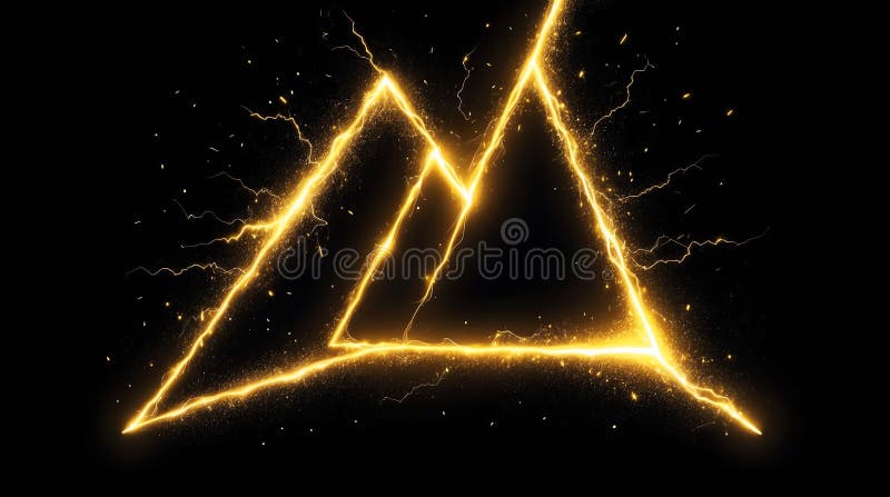 Abstract Triangle of Yellow Glowing Light Particles with Lightning ...