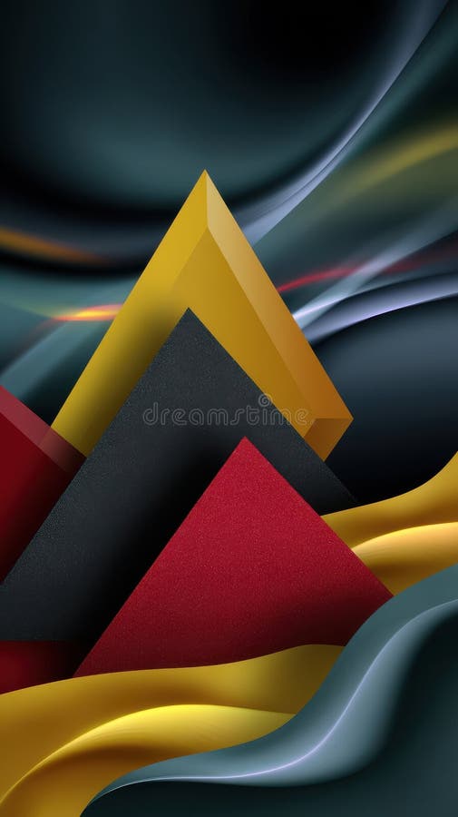 Abstract Triangles and Smooth Waves with Gold and Red Accents Stock ...