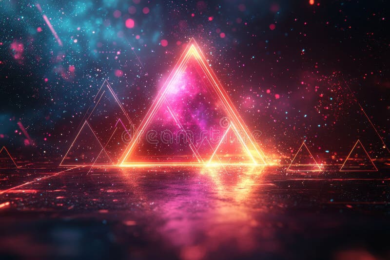 Abstract Triangular Design with Glowing Lights on a Cosmic Background ...