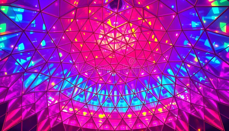 Abstract Triangular Dome with Vibrant Neon Light Display Stock ...