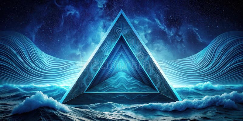 Abstract Triangular Portal Floating on a Celestial Sea of Blue Waves ...