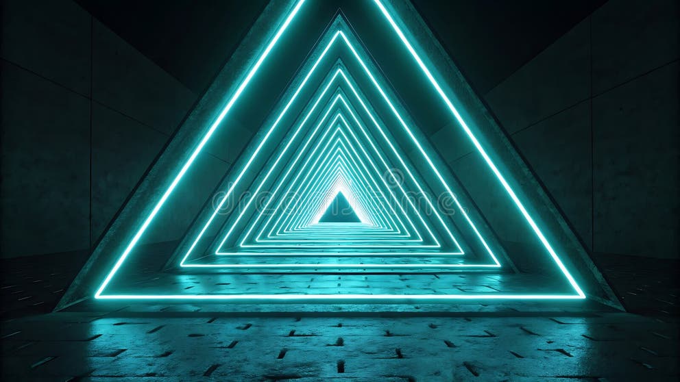 Abstract Triangular Tunnel with Neon Lighting, Futuristic Interior ...