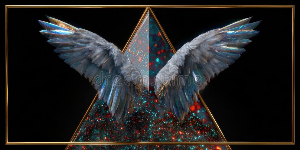 Abstract Triangular Wings Spread Against a Solid Black Background ...