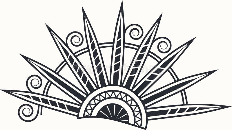Abstract Tribal Sun Emblem with Rays and Geometric Core, Vector Design ...