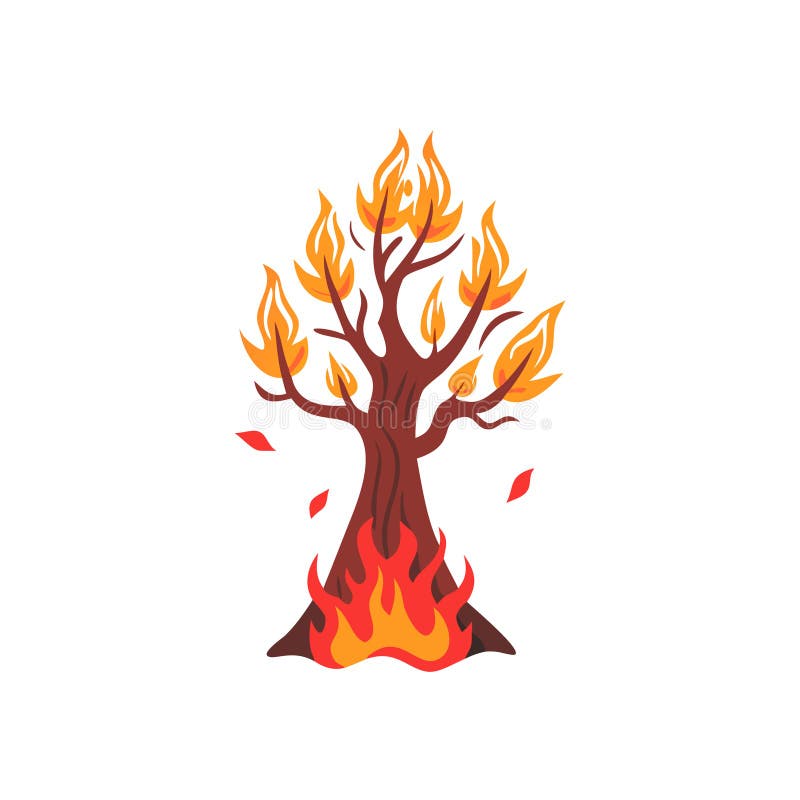 Abstract Tribal Tree with Fire Leaves in Black and White Illustration ...