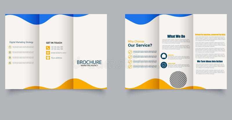 Abstract Trifold Brochure with Front and Back. Flyer with Minimalist Wave Design Stock Vector ...