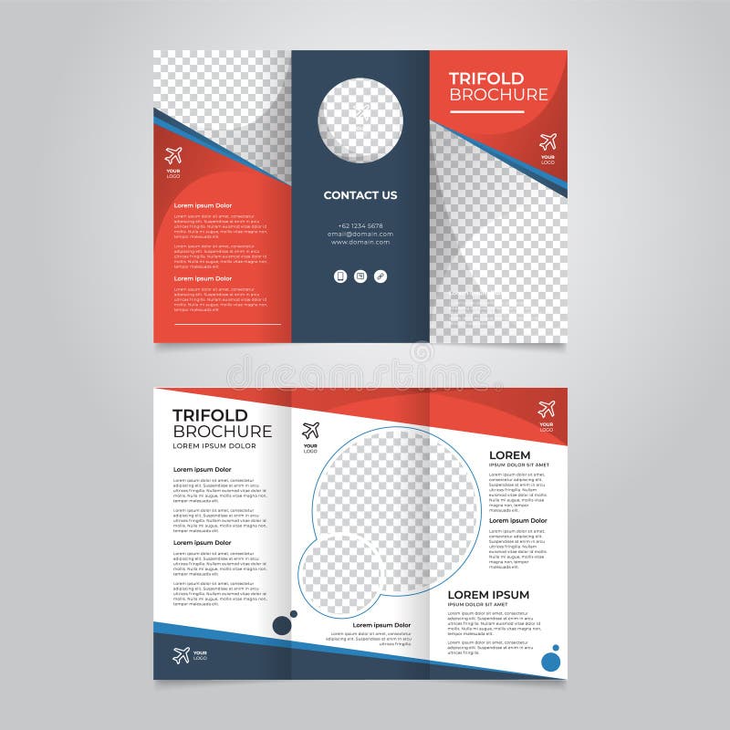 Abstract A4 Trifold Brochure Template Vector with Red Color Stock ...