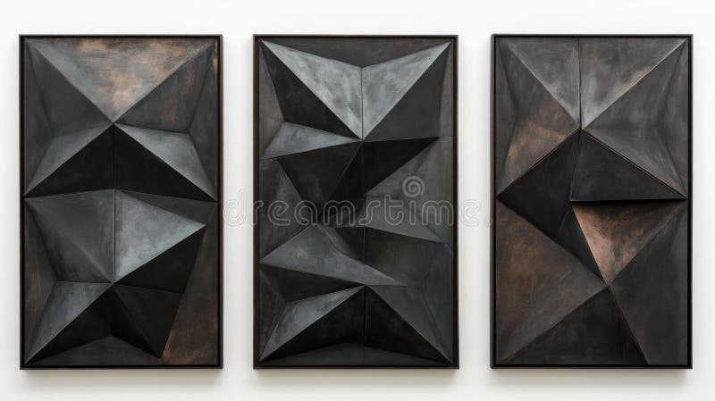 Abstract Triptych, Geometric Bronze Sculptures Stock Illustration ...