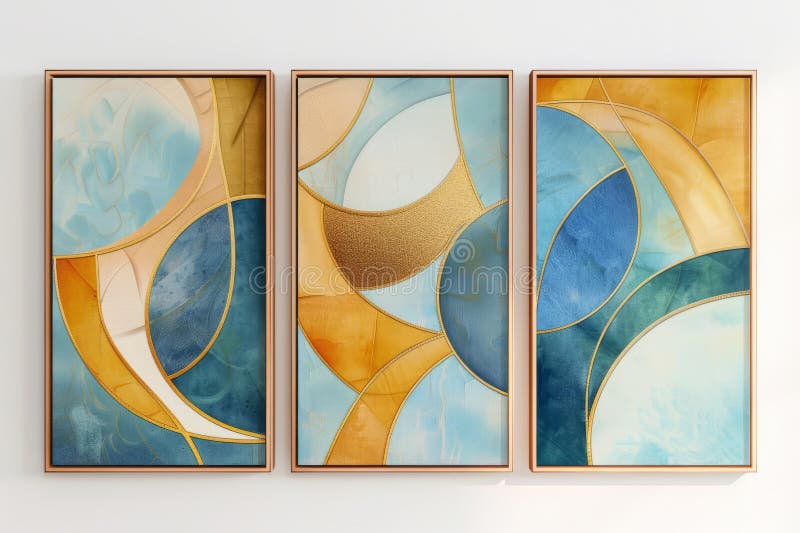 Abstract Triptych Painting on White Background Stock Photo - Image of ...