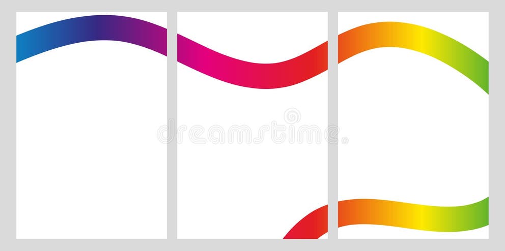 Abstract Triptych Template with Curved Rainbow Gradient Waves on White ...