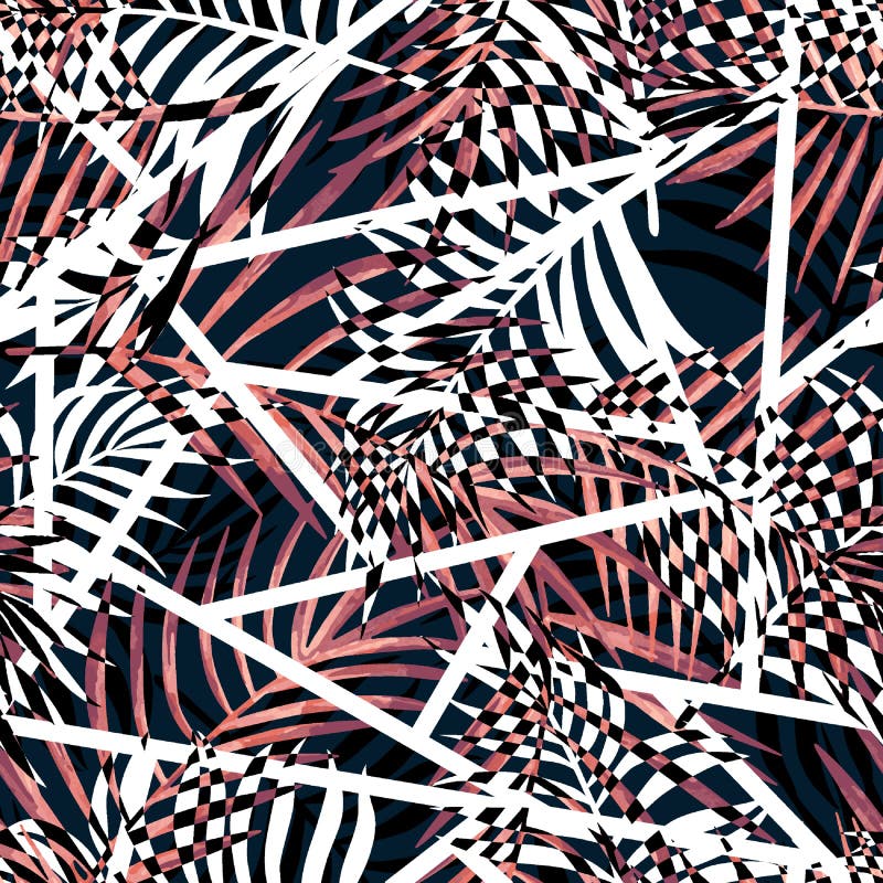 Abstract Tropical Flowers Leaves Seamless Print Repeat Pattern ...