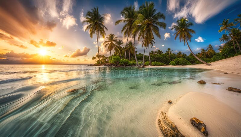 Abstract Tropical Landscape, Caribbean Beach. Stock Photo - Image of ...