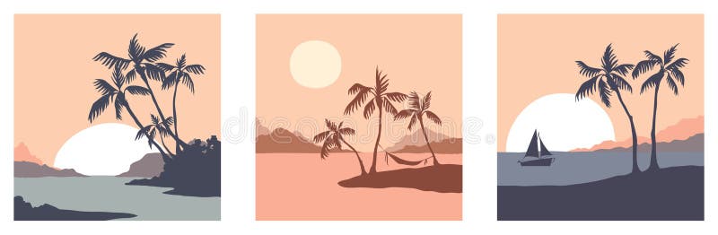 Abstract Tropical Landscape. Stock Vector - Illustration of sunset ...