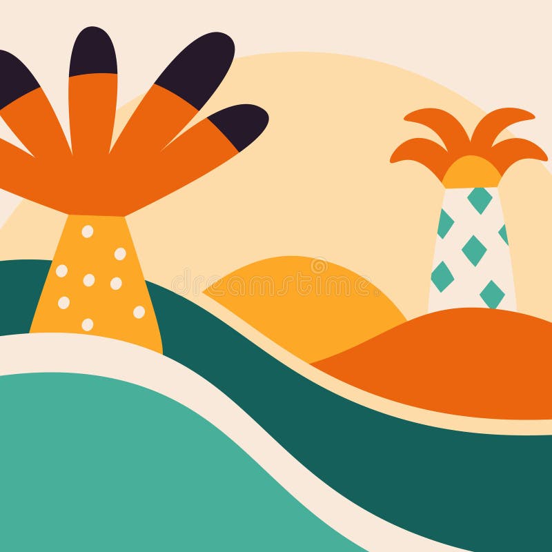 Abstract Tropical Landscape Stock Vector - Illustration of design, palm ...