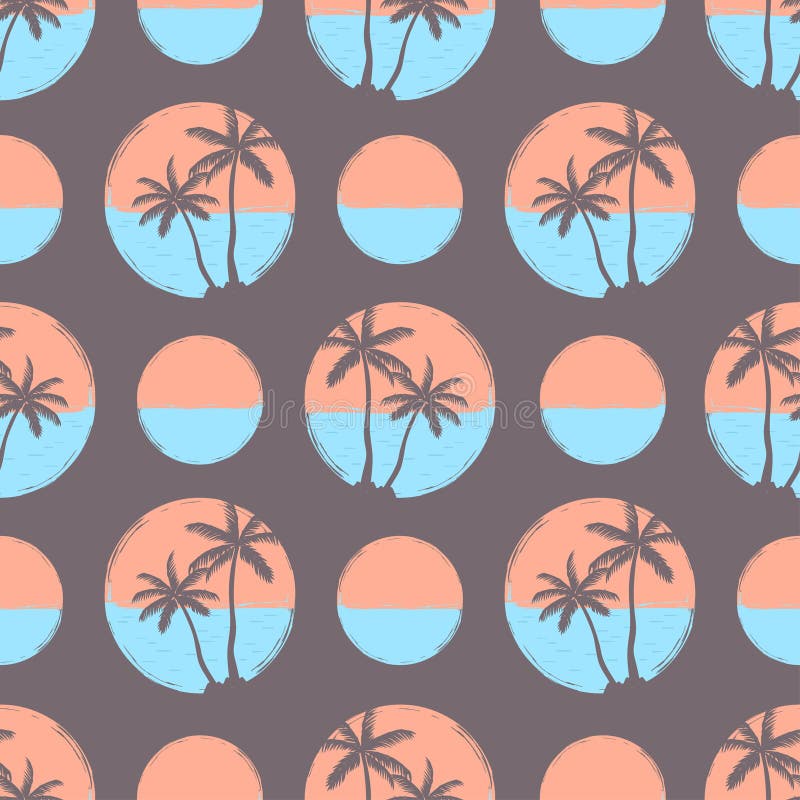 Abstract Tropical Pattern with Palm Trees. Polka Dot Seamless Summer ...