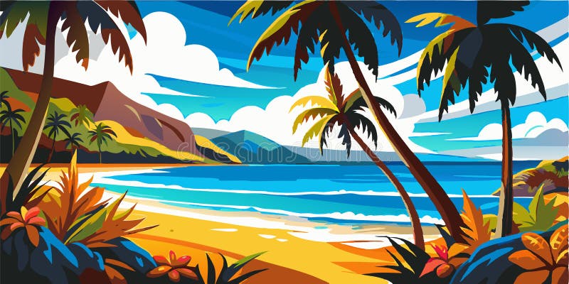 Abstract Tropical Shore Image. Cartoon Style Stock Vector ...