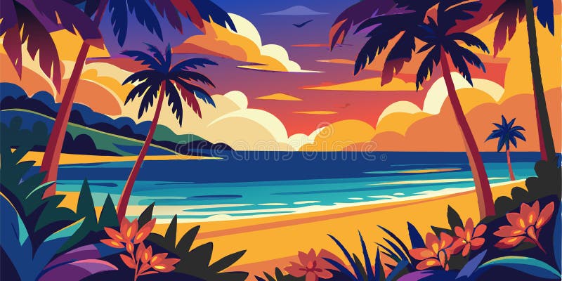 Abstract Tropical Shore Image. Cartoon Style Stock Vector ...