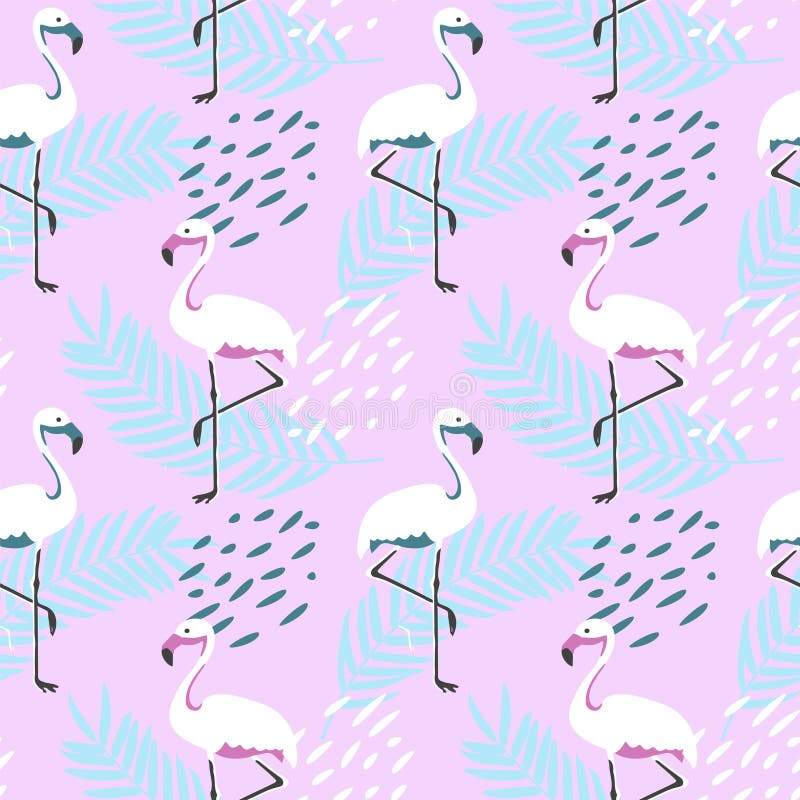 ABSTRACT TROPICAL TEXTURE. PALM LEAF and FLAMINGO. HAND DRAW ...