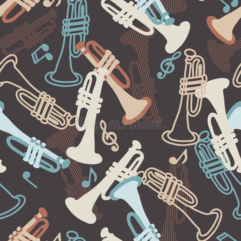 Abstract Trumpet and Trumpet Music Time Vector Graphic Seamless Pattern ...