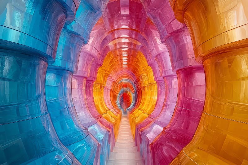 Abstract Tunnel of Colorful Glossy Shapes Stock Illustration ...
