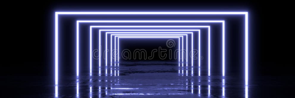 Abstract Tunnel in the Form of Glowing Lines. Rectangular Portals of ...