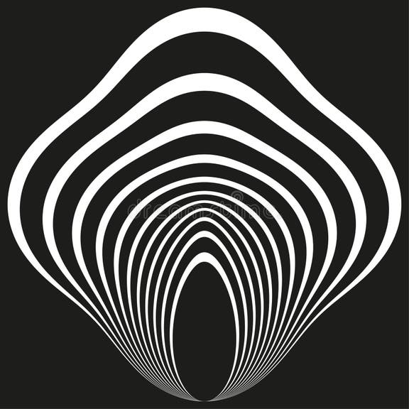 Abstract Tunnel Form. White Line Optical. Hypnotic Wave Vector. Black Background Pattern Stock ...