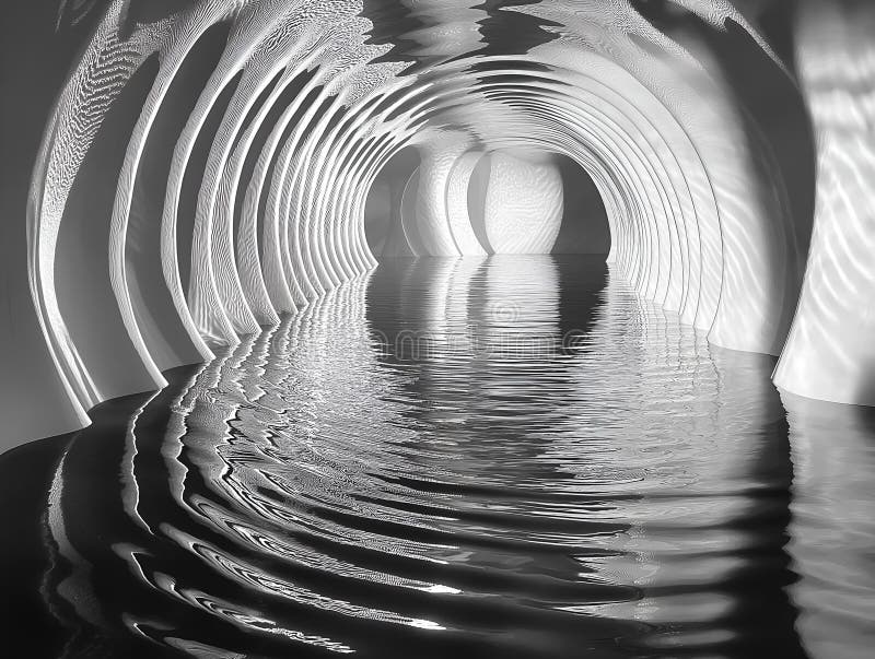 Abstract Tunnel, Grayscale, Circular Patterns, Reflective Surfaces ...
