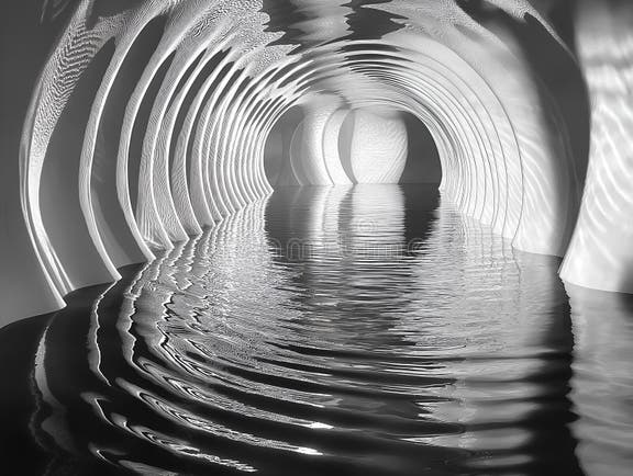 Abstract Tunnel, Grayscale, Circular Patterns, Reflective Surfaces ...