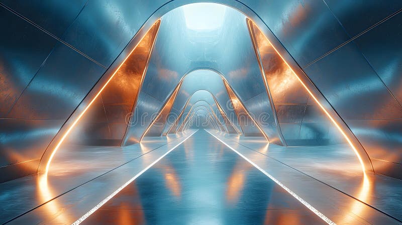 Abstract Tunnel Made of Shifting Triangular Glass Panels with Mirror ...