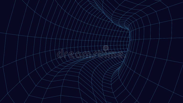 An Abstract Tunnel with a Mesh Structure. 3D Grid of Tunnels and Corridors. Vector Wormhole ...