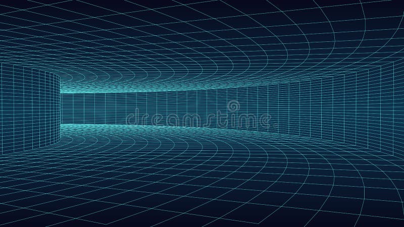 An Abstract Tunnel with a Mesh Structure. Perspective Blue 3D Grid of ...