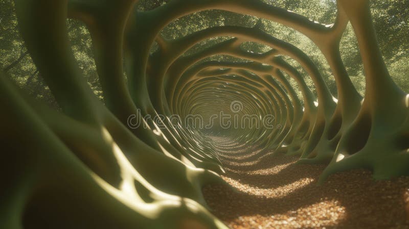 Abstract Tunnel of Organic Arches in Nature with Light and Shadow Play ...