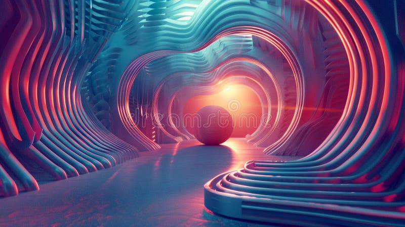 Abstract Tunnel with Sphere and Light Stock Illustration - Illustration ...