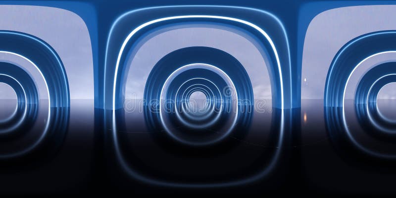 Abstract Tunnel Vision of Blue Neon Lights Reflecting Infinity Illusion ...