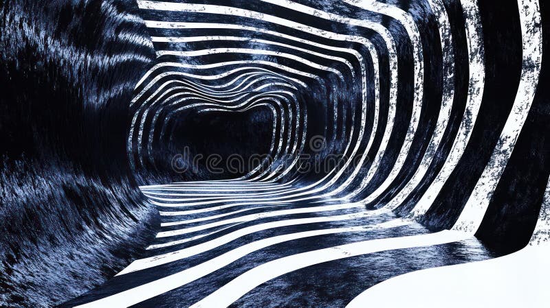 Abstract Tunnel with Wavy Black and White Patterns Creating a Surreal ...