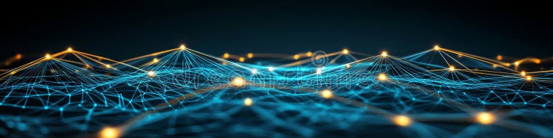 Abstract Turquoise Data Landscape, Interconnected Network Lines, Golden ...