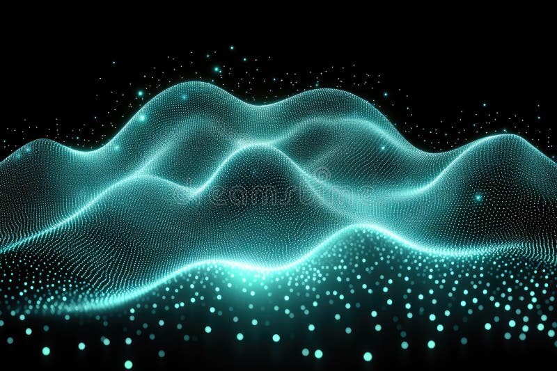 Abstract Teal Glowing Particle Wave Background Digital Flowing Energy ...