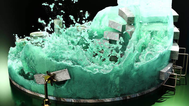 Abstract Turquoise Liquid Simulation with Splash and Bubbles and Foam ...