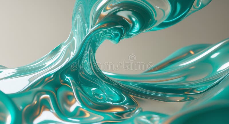 Abstract Turquoise Wave with Gold Accents, Reflective Surface and ...