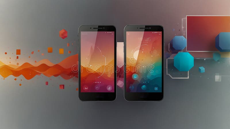 Abstract Twin Smartphones with Futuristic Digital Design Stock ...