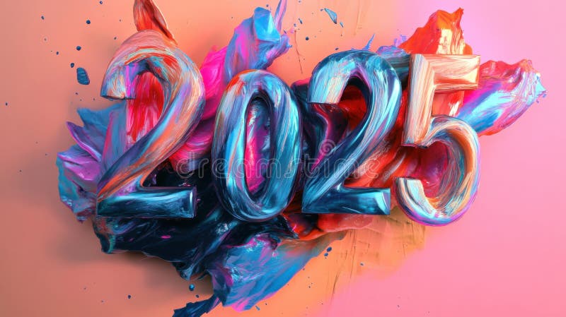 Abstract 2025 Typography in Vibrant Pastel Strokes and Creative Colors ...