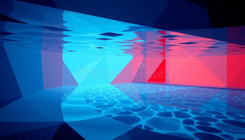 Abstract Underwater Room with Geometric Shapes and Reflective Water ...
