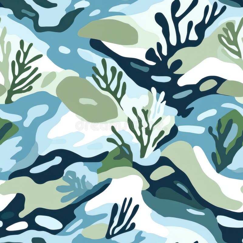 Abstract Underwater Seabed Pattern with Coral and Algae Motifs Stock ...