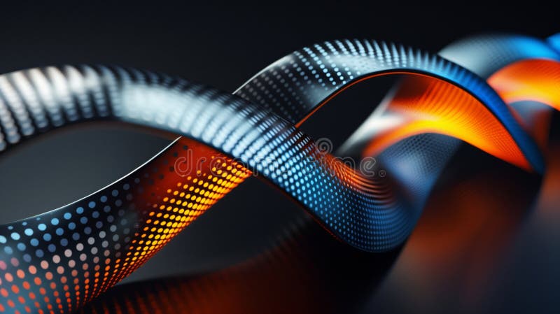 Abstract Undulating Ribbons with Glowing Dot Patterns in Blue and ...