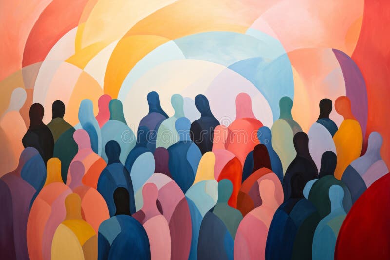 Abstract Unrecognizable Figures with Colorful Background. Diversity and ...