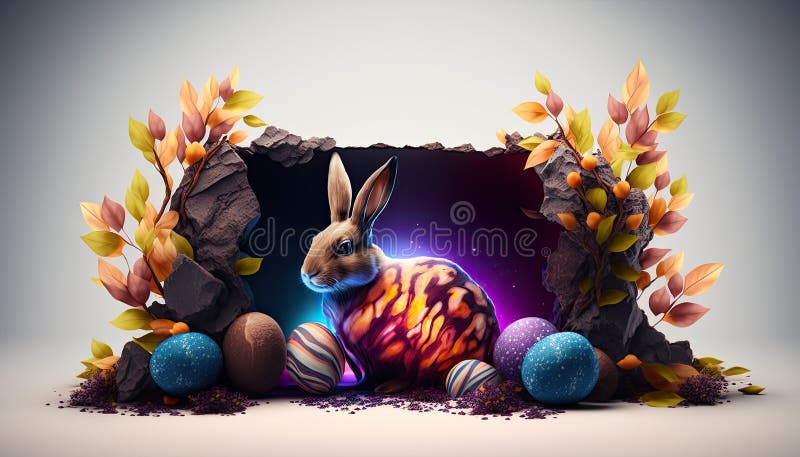 Abstract Unusual Concept of Easter Bunny and Eggs. Generative Ai ...