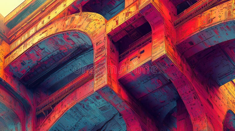 Abstract Urban Architecture in Bold Colors with Intricate Structural ...
