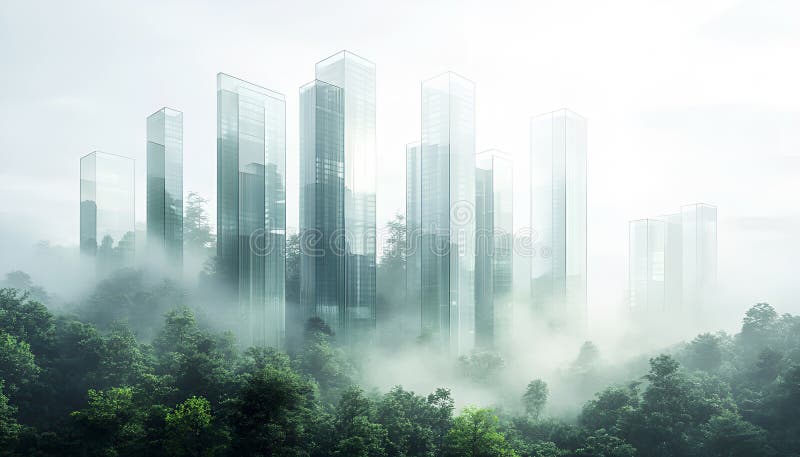 Abstract Urban Architecture with Nature Integration and Transparent ...